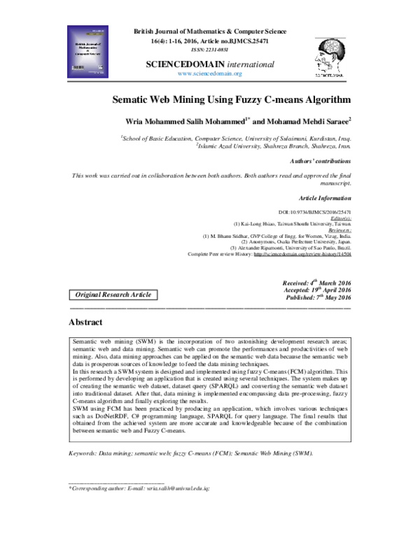 (PDF) Sematic Web Mining Using Fuzzy C-means Algorithm