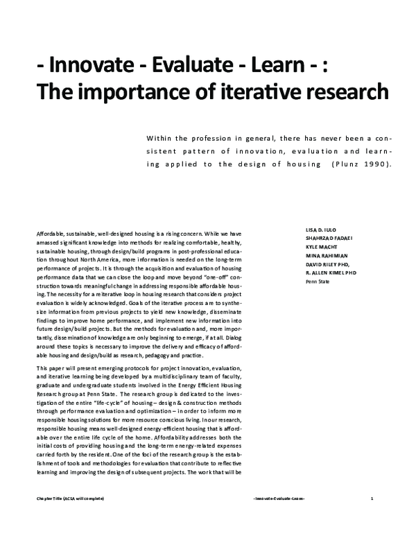 (PDF) Innovate -Evaluate -Learn: The importance of iterative research ...
