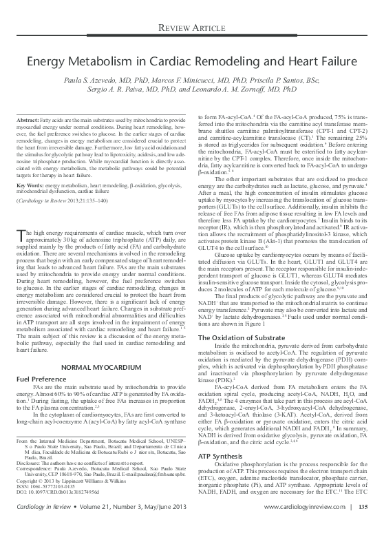 (PDF) Energy Metabolism in Cardiac Remodeling and Heart Failure