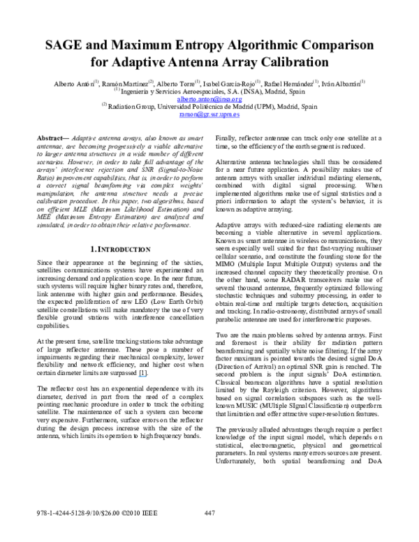 Pdf Sage And Maximum Entropy Algorithmic Comparison For Adaptive Antenna Array Calibration