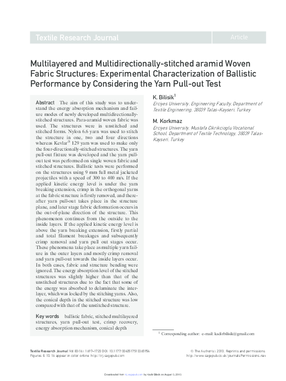 (PDF) Multilayered and Multidirectional-stitched aramid Woven Fabric ...