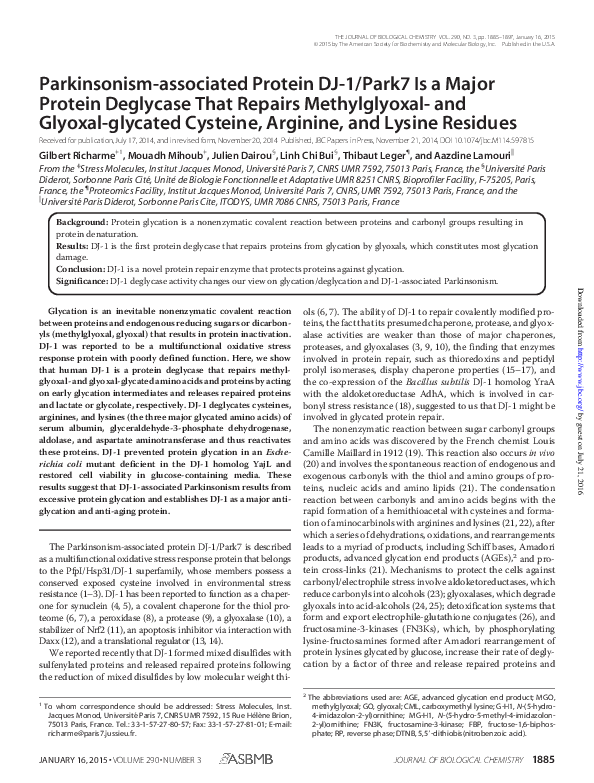 (PDF) Parkinsonism-associated Protein DJ-1/Park7 Is a Major Protein ...