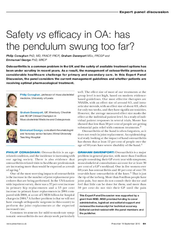 (PDF) Safety vs efficacy in OA: has the pendulum swung too far?