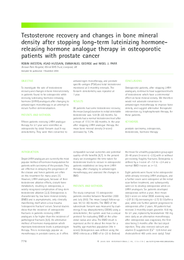 (PDF) Testosterone recovery and changes in bone mineral density after ...