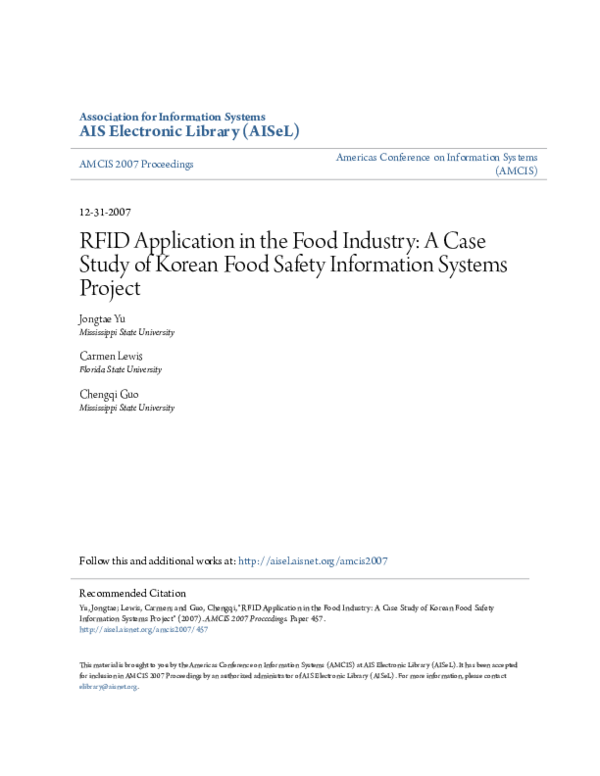 (PDF) RFID Application in the Food Industry: A Case Study of Korean ...