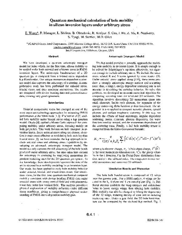 (PDF) Quantum mechanical calculation of hole mobility in silicon inversion layers under ...