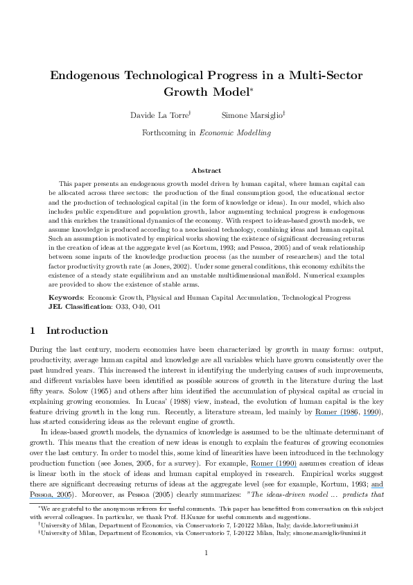 (PDF) Endogenous technological progress in a multi-sector growth model