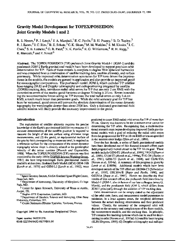 (PDF) Gravity Model Development for TOPEX/POSEIDON: Joint Gravity ...