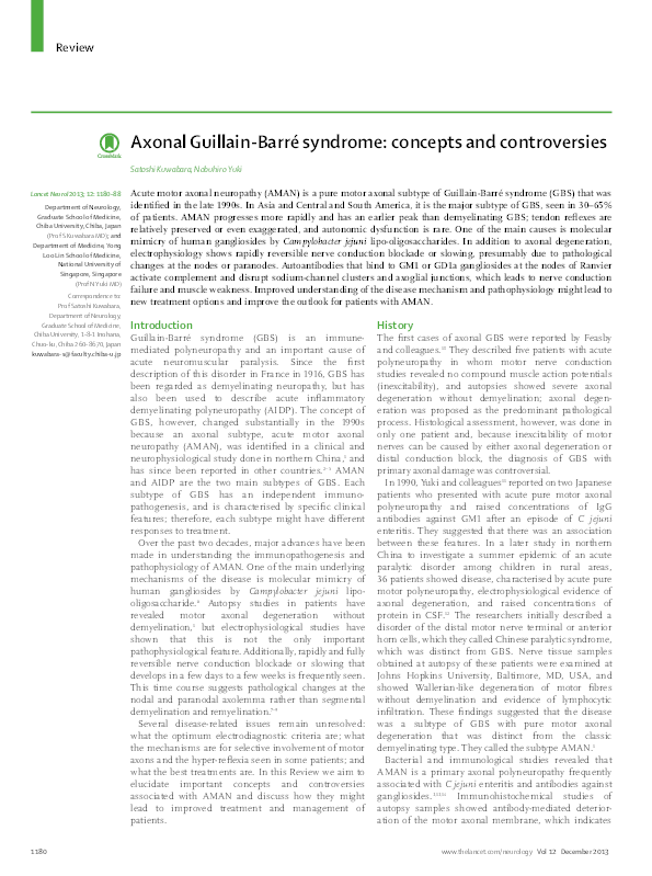 (PDF) Axonal Guillain-Barré syndrome: concepts and controversies