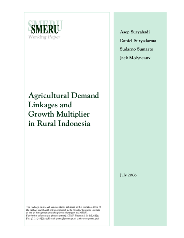 (PDF) Agricultural Demand Linkages and Growth Multiplier in Rural Indonesia