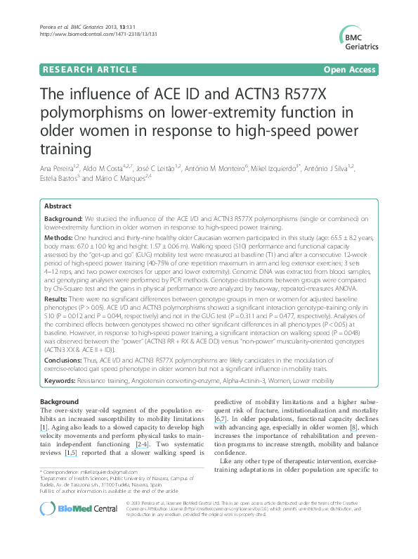 (PDF) Single and combined influence of ACE and ACTN3 genotypes on ...