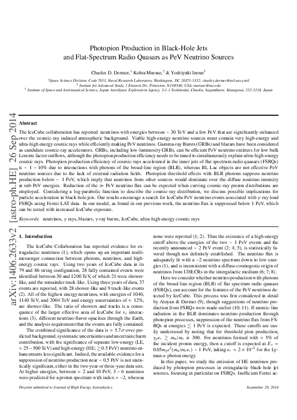 (PDF) Photopion production in black-hole jets and flat-spectrum radio ...