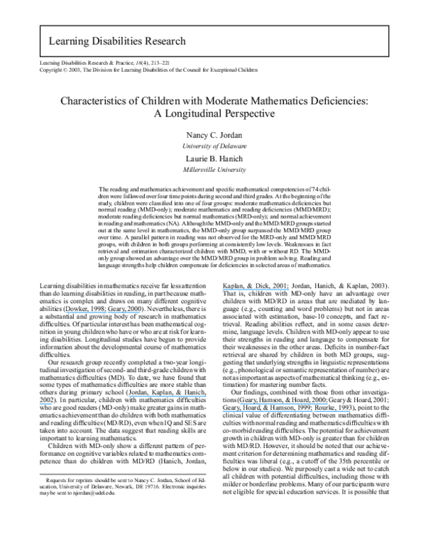 (PDF) Characteristics of Children with Moderate Mathematics ...