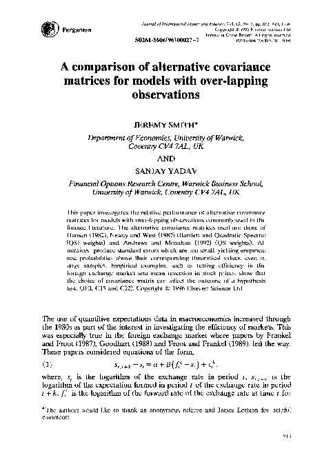 Pdf A Comparison Of Alternative Covariance Matrices For Models With
