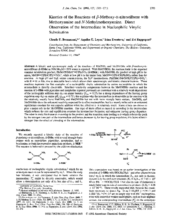 (PDF) Kinetics of the Reactions of .beta.Methoxy.alpha.-nitrostilbene ...