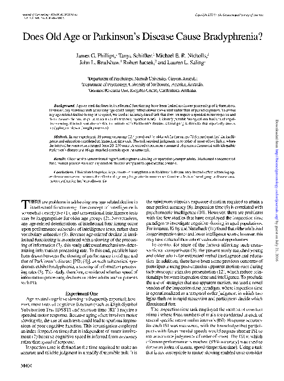 (PDF) Does Old Age or Parkinson's Disease Cause Bradyphrenia?