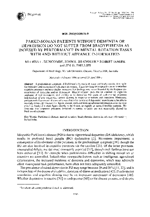 (PDF) Parkinsonian patients without dementia or depression do not ...
