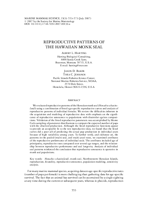 (PDF) Reproductive Patterns of the Hawaiian Monk Seal