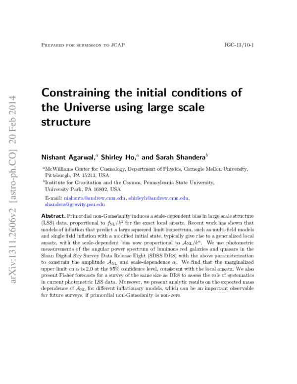 Pdf Constraining The Initial Conditions Of The Universe Using Large Scale Structure Nishant