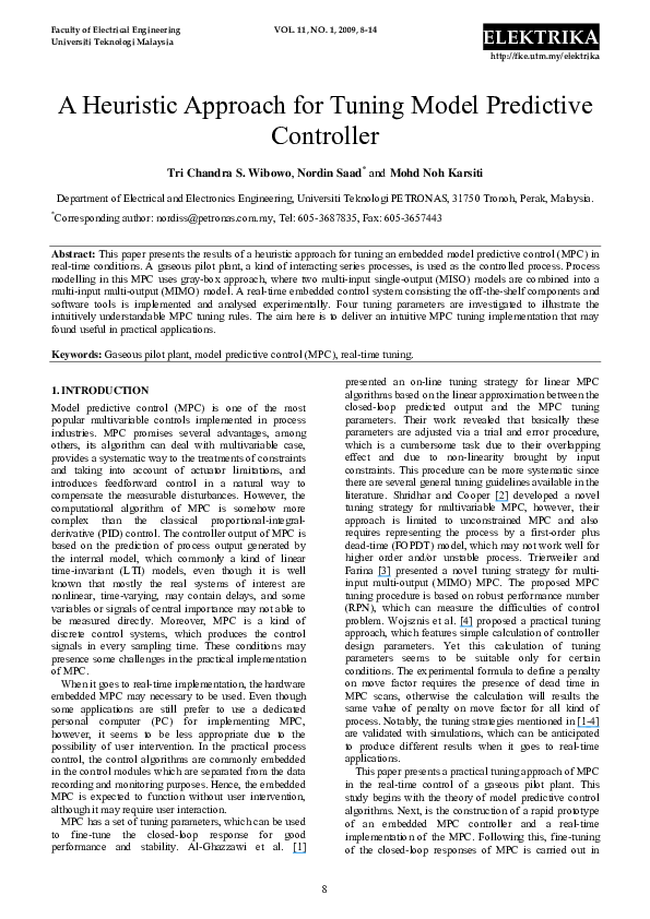 Pdf A Heuristic Approach For Tuning Model Predictive Controller