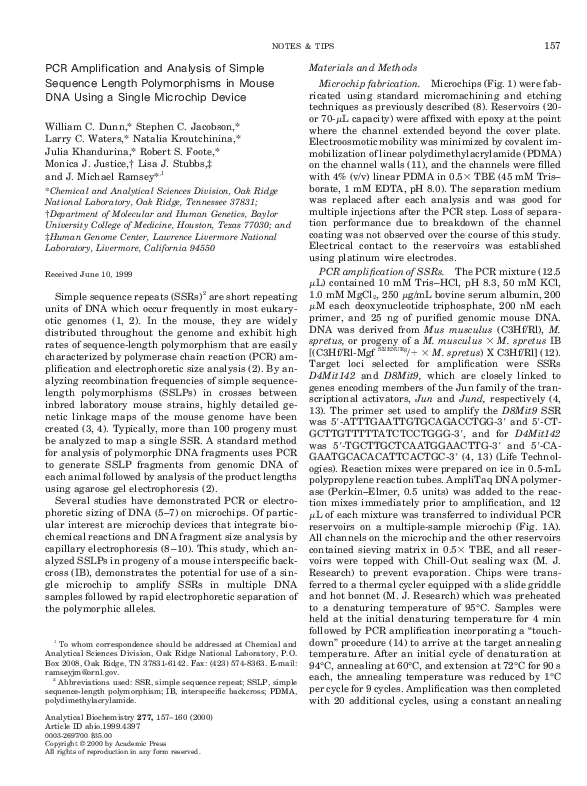 (PDF) PCR Amplification and Analysis of Simple Sequence Length ...