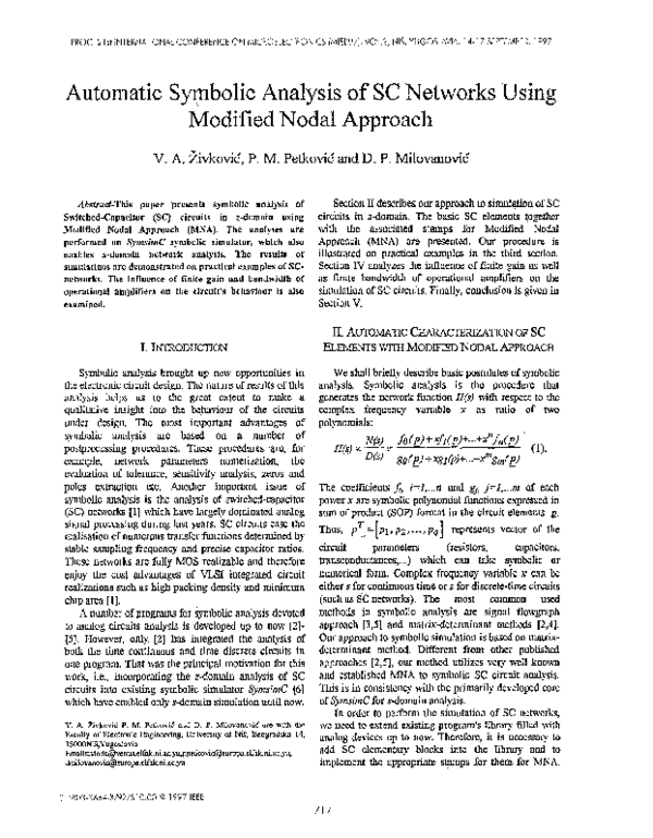 Pdf Automatic Symbolic Analysis Of Sc Networks Using A Modified Nodal