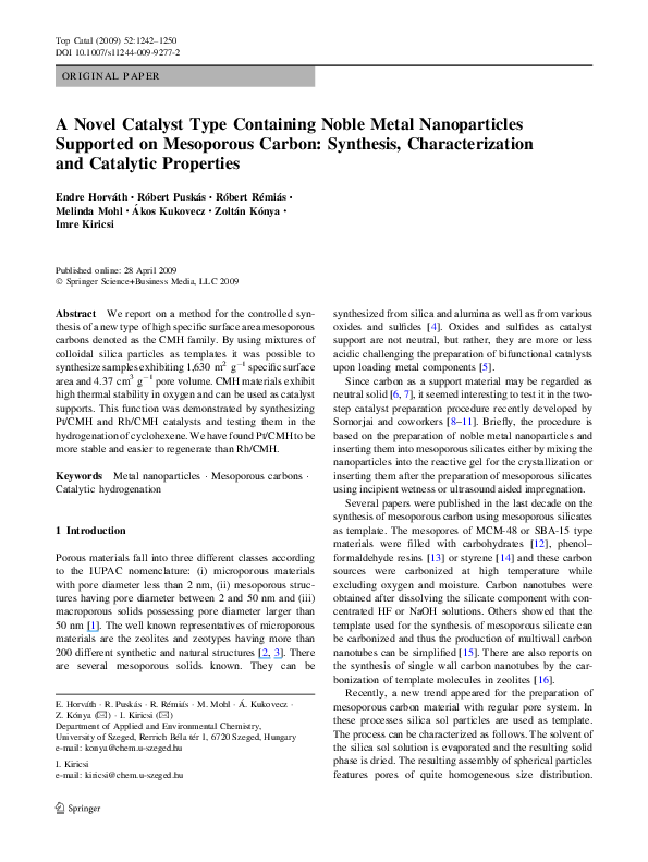 (PDF) A Novel Catalyst Type Containing Noble Metal Nanoparticles Supported on Mesoporous Carbon ...