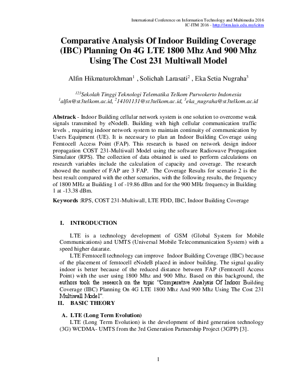 (PDF) Comparative Analysis Of Indoor Building Coverage (IBC) Planning On 4G LTE 1800 Mhz And 900 ...