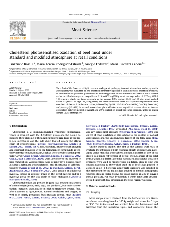 (PDF) Cholesterol photosensitised oxidation of beef meat under standard ...