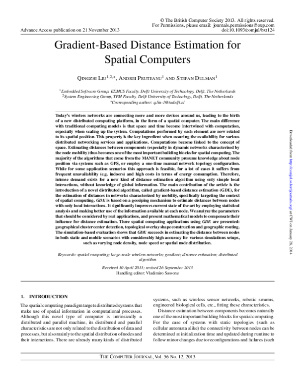 Pdf Gradient Based Distance Estimation For Spatial Computers