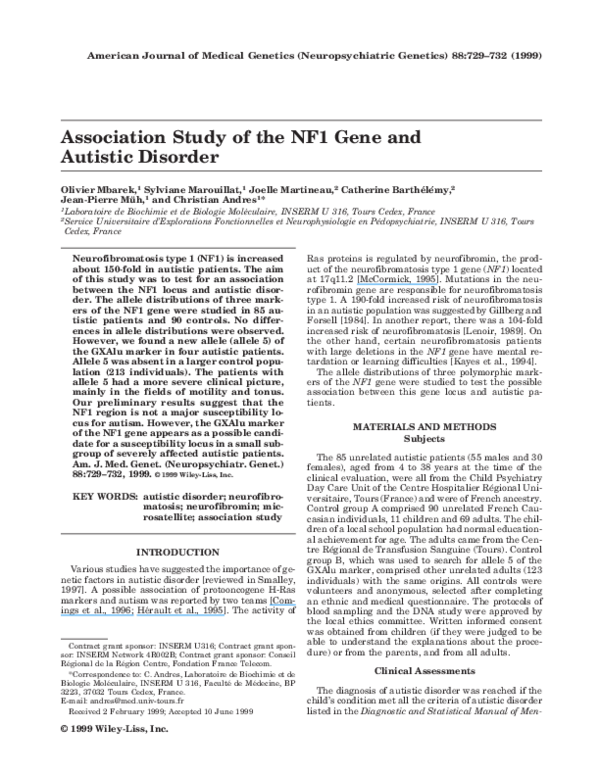 (PDF) Association study of the NF1 gene and autistic disorder