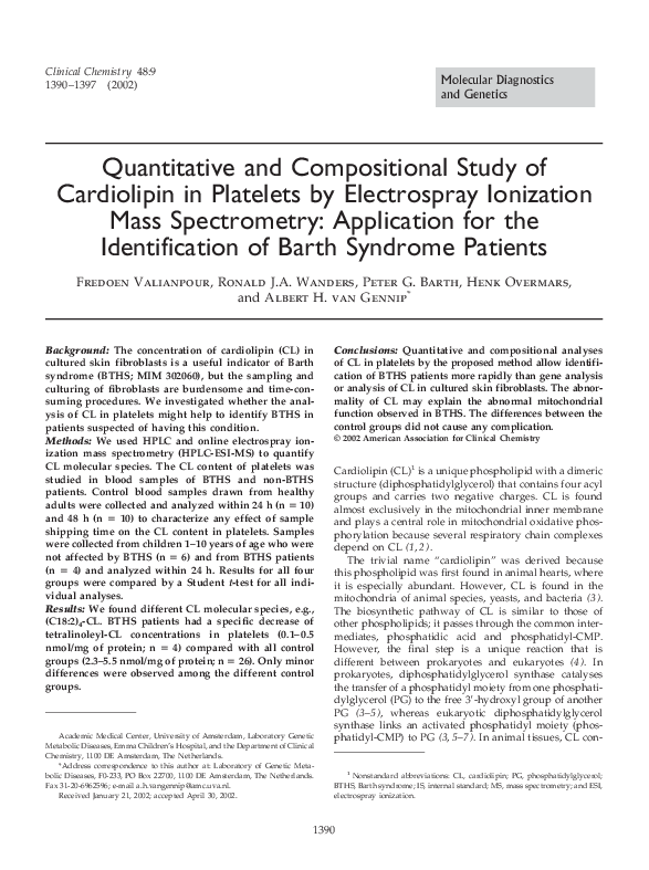 Pdf Barth Syndrome Different Approaches To Diagnosis Akira Ohtake
