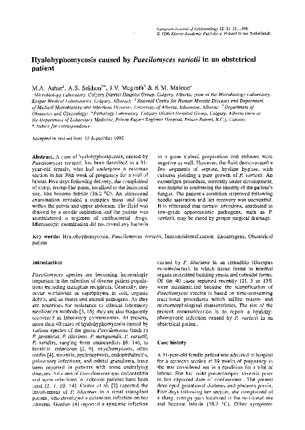 (PDF) Hyalohyphomycosis caused by Paecilomyces variotii in an ...