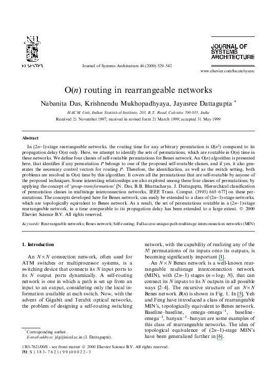 (PDF) O(n) routing in rearrangeable networks