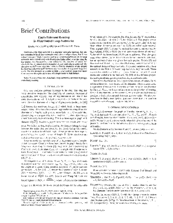 Pdf Fault Tolerant Routing In Distributed Loop Networks