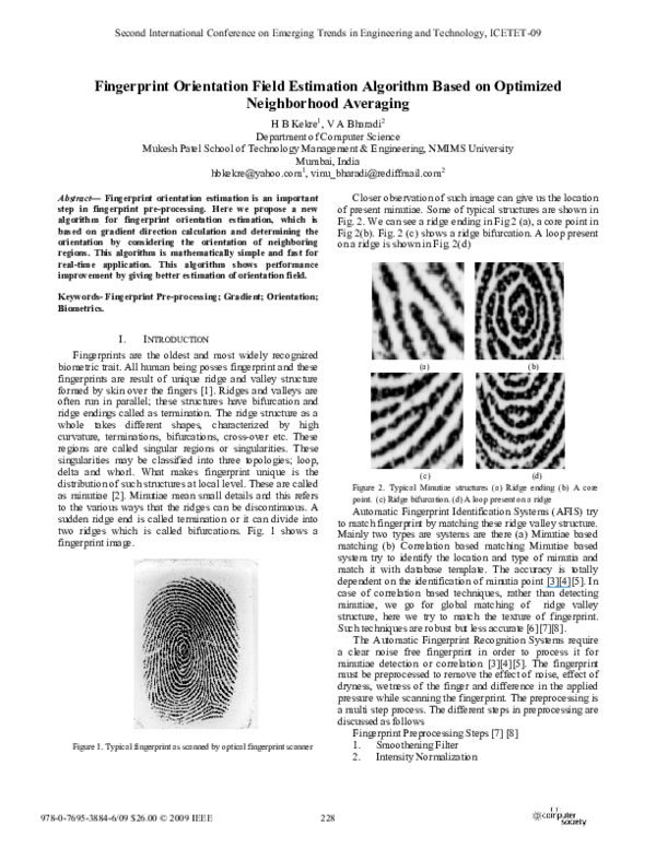 Pdf Fingerprint Orientation Field Estimation Algorithm Based On