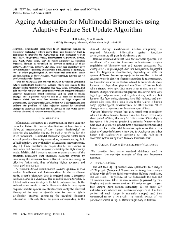 Pdf Ageing Adaptation For Multimodal Biometrics Using Adaptive Feature Set Update Algorithm