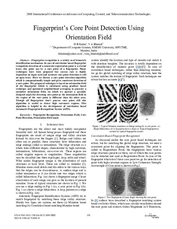 (PDF) Fingerprint's Core Point Detection Using Orientation Field