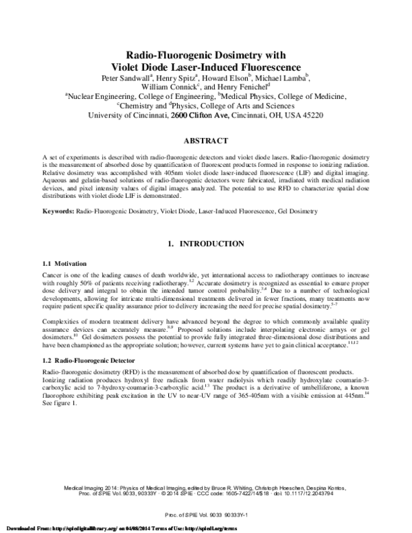 (PDF) Radio-fluorogenic dosimetry with violet diode laser-induced ...
