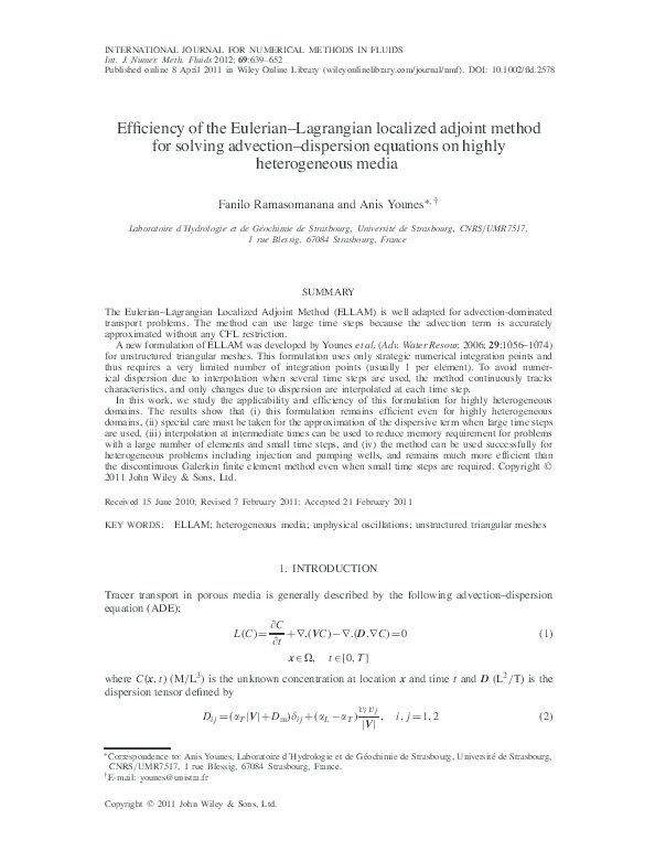 Pdf Efficiency Of The Eulerian Lagrangian Localized Adjoint Method