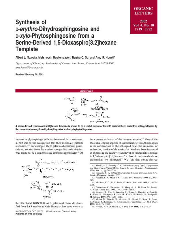 (PDF) Synthesis of d - e rythro -Dihydrosphingosine and d - x ylo ...