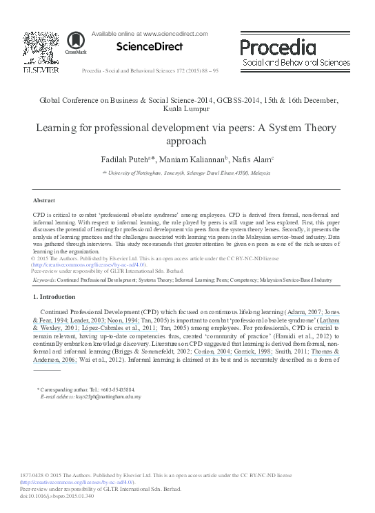 (PDF) Learning for Professional Development via Peers: A System Theory Approach