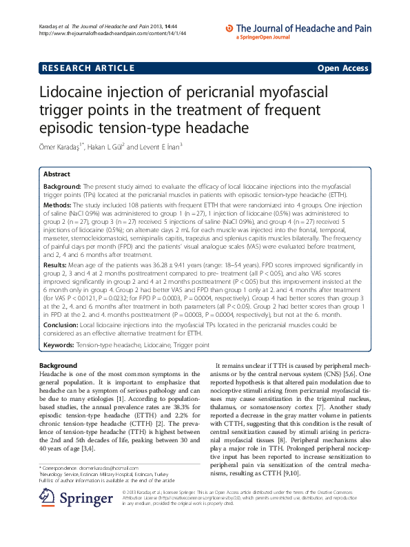 (PDF) Lidocaine injection of pericranial myofascial trigger points in ...