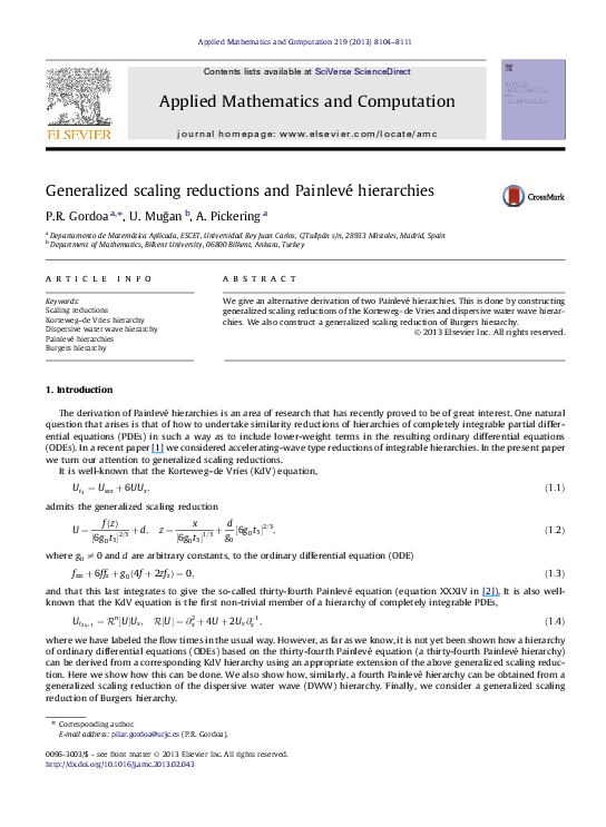 (PDF) Generalized scaling reductions and Painlevé hierarchies