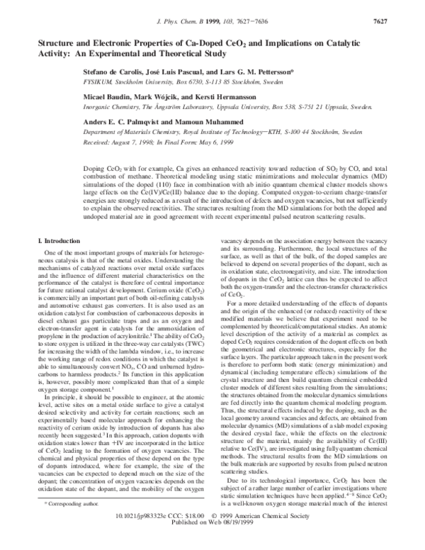 (PDF) Structure and Electronic Properties of Ca-Doped CeO 2 and ...