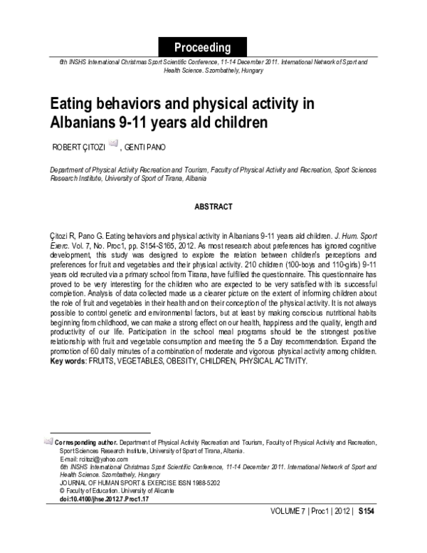 (PDF) Eating behaviors and physical activity in albanians 9-11 years ...