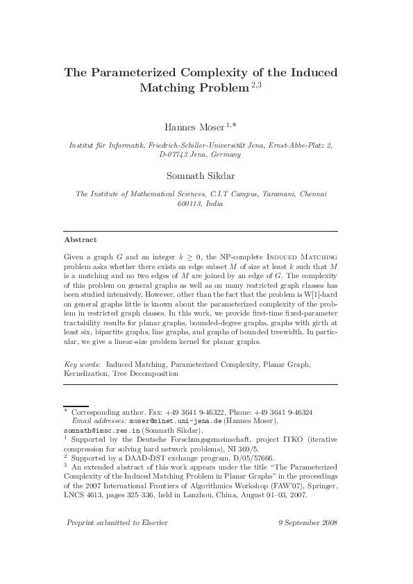 Pdf The Parameterized Complexity Of The Induced Matching Problem 