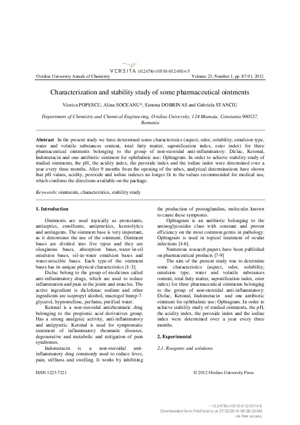 (PDF) Characterization and stability study of some pharmaceutical ointments