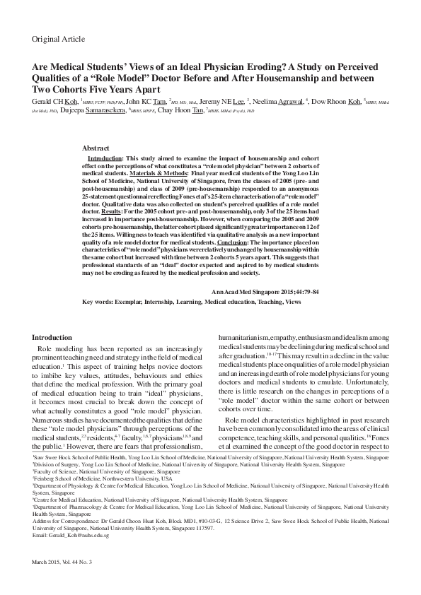 (PDF) Are Medical Students' Views of an Ideal Physician Eroding? A ...