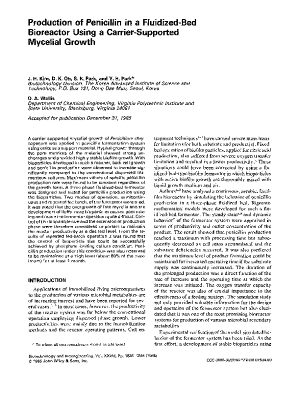 (PDF) Production of penicillin in a fluidized-bed bioreactor using a ...